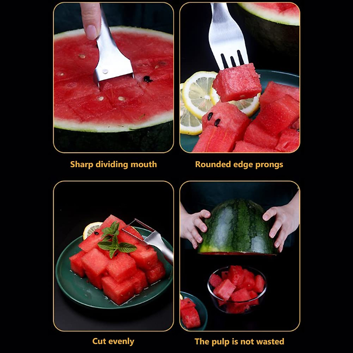 MIXCUT 2 in 1 Watermelon Slicer Fork Stainless Steel Cutter - Kids Fascinated Melon Cuber Cutting Tool - Carving and Cutting Utili Sliver