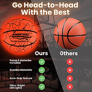 Wave Runner Glow in The Dark Basketball -Official Size 7 Light Up Toys for Night Ball Games, Regulation Size, Tap Activated - Ideal Glow Basketball Gifts and Toy Basketball (Orange w/Cracks)