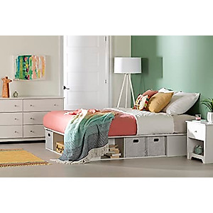 South Shore Flexible Platform Bed with Storage and Baskets, Full, Pure White