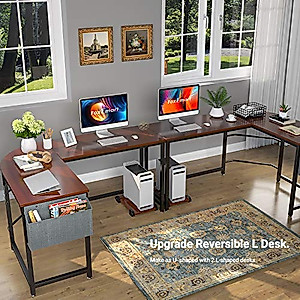 Foxemart L Shaped Desk Corner Desk 58" Computer Gaming Desk PC Table Writing Workstation for Home Office, Large L Study Desk 2 Person Multi-Usage Tables Modern Simple Desk with Storage Bag & CPU Stand