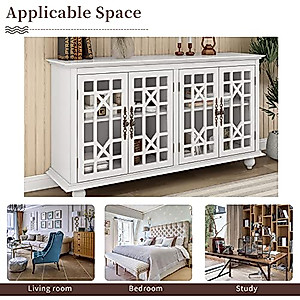 RUNNA Acacia Wood Sideboard Buffet Cabinet with Adjustable Height Shelves, 4 Doors, Metal Handles, Modern Storage Cabinet Entryway Cabinet Console Table for Living Room Bedroom