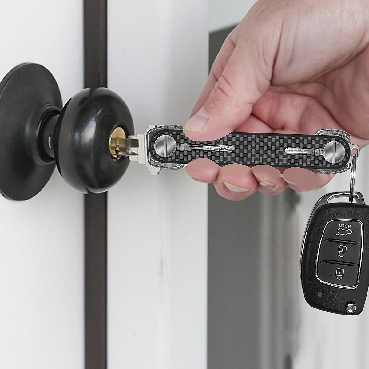 UEDGER Key Organizer Compact Keychain Holder, Minimalist EDC Key Chain with Pocket Clip, Slim Carbon Fiber Smart Key Case, Gift for Father Men Women, Holds 10 Keys and Car Key Fob