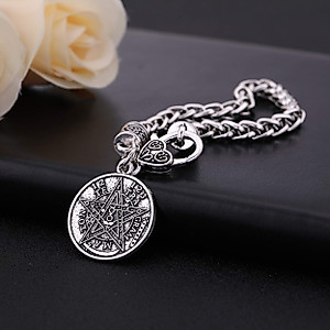 Ancient Hebrew Esoteric Tetragrammaton Pentagram Name of God Charm Wheat Chain Bracelet Blessing Jewelry for Men Women