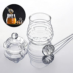 HAIJSEVR Beehive Honey Jar, Glass Honey Pot with Dipper and Lid Cover, Large Container for Bee Pie Jam Jelly Home Kitchen, Clear 10.5 Ounce(300ml)