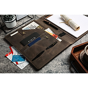 Personalized Leather Portfolio for Men, Engraved Leather Clipboard Portfolio Binder, Custom Leather Legal Pad Padfolio, Christmas Gift for His/Her (Clipboard, Grey-Standard)