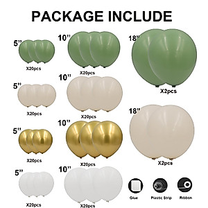 Sage Green and White Balloons Garland Arch Kit 164pcs Sage Green Sand White Chrome Gold Balloons for Baby Shower Bridal Shower Birthday Jungle Safari Party Decorations