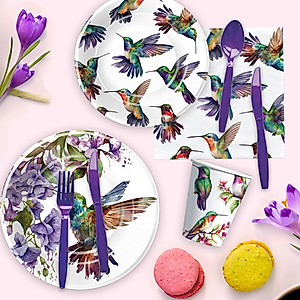 APOWBLS Hummingbird Birthday Party Supplies - Bird Hummingbird Party Decorations Dinnerware, Plate, Cup, Napkin, Fork, Floral Hummingbird Party Tableware For Bridal Baby Shower Wedding | Serve 24
