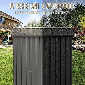 IJIALIFE 6 x 4 FT Outdoor Storage Shed,Galvanized Metal Garden Tool Shed,Sheds & Outdoor Storage Clearance with Sliding Door and Vant,Metal Shed for Patio and Backyard,Olive Gray