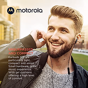 Motorola Wired Earbuds with Microphone - Earbuds 105 Corded in-Ear Headphones, Control Button for Calls/Music, Comfortable Lightweight Easy-Grip Ear Buds, Clear Bass Sound, Noise Isolation - Black
