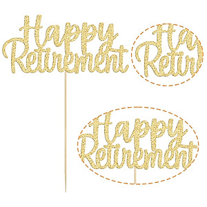 Gyufise Gold Glitter Happy Retirement Cake Topper Retirement Cake Decoration Picks for Retired Party Cake Decoration Party Supplies 1 Pack