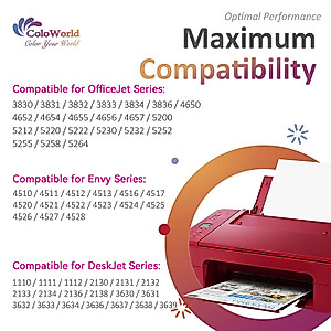 ColoWorld Remanufactured Printer Ink 63 Replacement for HP 63 Ink Cartridge Combo Pack Fit for Envy 4520 3634 OfficeJet 3830 5252 4650 5258 4655 4652 DeskJet 3636 3630 3637 Printer (1 Black,1 Color)