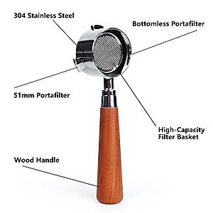 VIGIND 51mm Bottomless Portafilter 3 Ears Included 1 Cup filter Basket,Compatible For Delonghi EC680 EC685,EUPA and SMEG Coffee Machine,Stainless Steel Coffee Espresso Machine Part and Wooden Handle