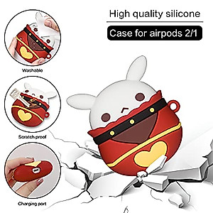 Alquar Genshin Impact Case for Airpods 2&1, 6 in 1 Silicone Airpods Accessories Protective Cover, 3D Cute Kawaii Klee Game Anime Cartoon Character Skin for Women Girls Kids with Keychain(Jumpy Dumpty)