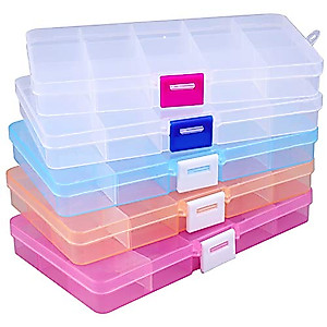 Lawei 15 Pack Plastic Jewelry Box - 15 Grid Organizer Storage Box with Adjustable Dividers Plastic Compartment Container for Bead Jewelry Craft Tackles
