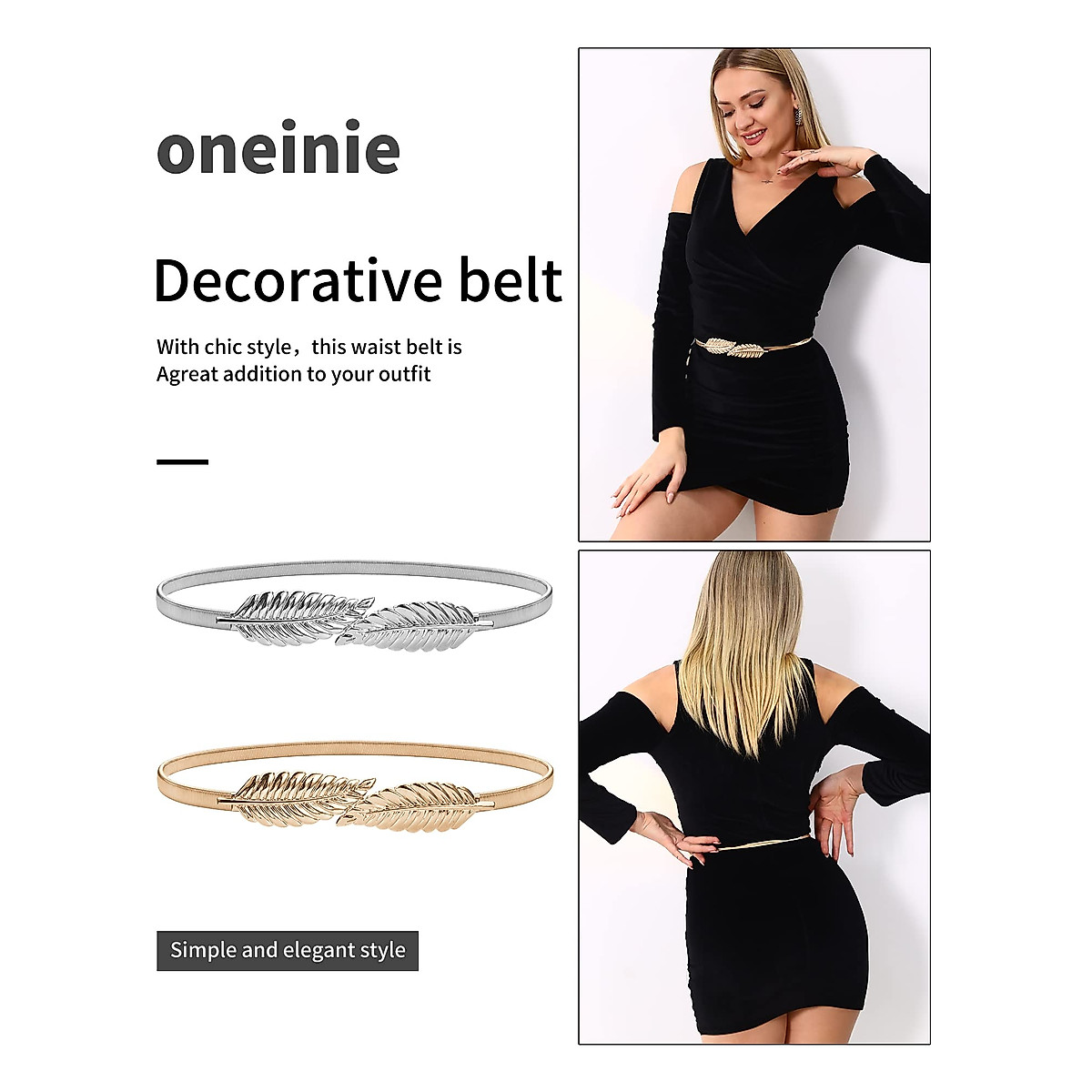 onenine Gold belt for women's dress,elastic pendant chain belt,gold chain belt, Gold & Silve (jinse shuye)