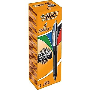 BIC 4 Colours Grip Pro Retractable Medium Point (1.0 mm) Ballpoint Pens, 12 Pens and Each Pen Contains 4 Colours