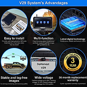DoHonest Wireless Backup Camera for Trucks Car Pickup Camper Van with 7 Inch Monitor System, HD 1080P Bluetooth Backup Camera 2.4G Stable Digital Signals, Support Add Second RV Rear View Camera-V29