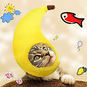 3 Pieces Cat Hats Cat Christmas Costume Banana Pineapple Red Fruit Shaped Hat Soft Cap Adjustable Accessories Breathable Headwear for Cat Kitten Puppy Pet Festival Birthday Theme Party Photo Prop