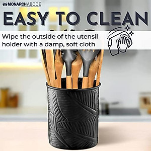 Monarch Abode 49677 Metal Handcrafted Floral Embossed Caddy, Kitchen Interior Organizer for Utensils, Crock for Cooking Utensils, Multipurpose, Large Utensil Holder, Antique Copper Finish