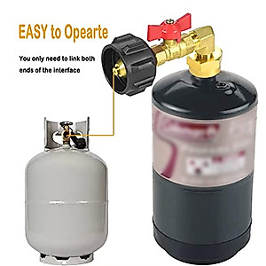 BouPower QCC1/Type1 Propane Refill Elbow Adapter with ON-Off Control Valve & 2pcs Refill 1 LB Propane Bottle Caps for Camping Grill 1lb Propane Gas Bottle Tank from 5-40LBS Cylinder