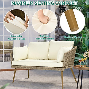 YITAHOME Patio Loveseat, All-Weather Rattan 2 Seater Sofa with Cushions & Lumbar Pillows, Outdoor Patio Furniture Set for Patio, Balcony, Backyard, Deck, Poolside - Beige