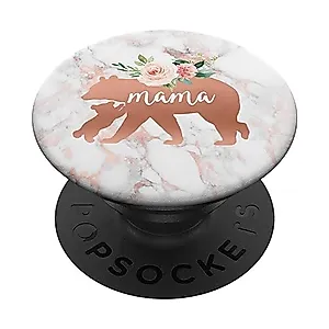 Mama Bear Baby Cub Blush Pink Marble Watercolor Floral PopSockets PopGrip: Swappable Grip for Phones & Tablets PopSockets Standard PopGrip