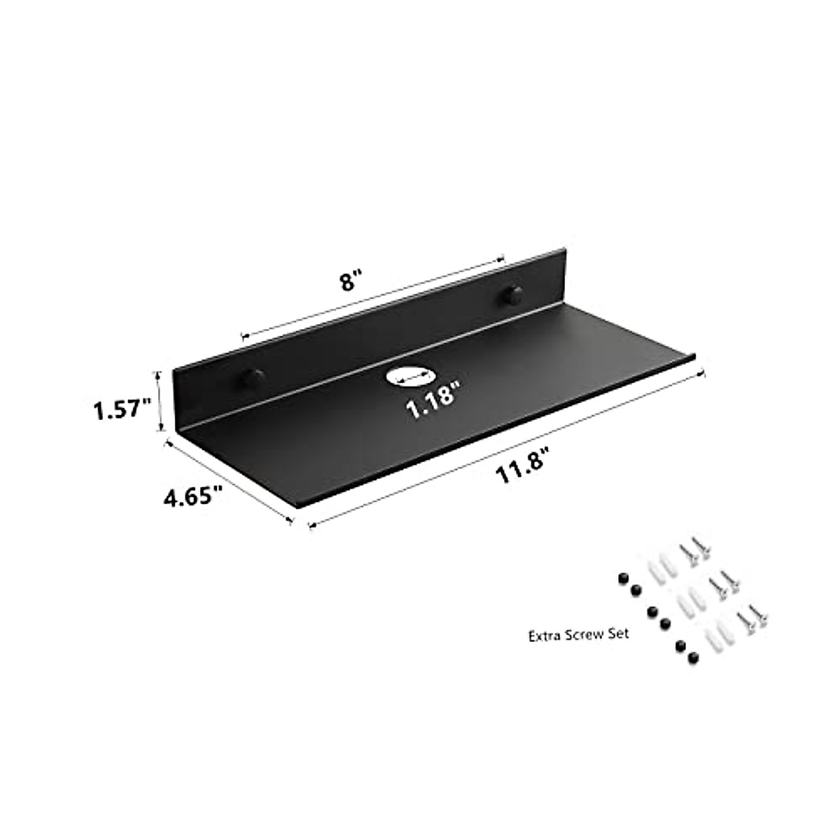 Z metnal Metal Floating Shelves with Cable Clip, Shelves for Bluetooth Speaker Router Cameras, Wall Mounted, Display Shelf, Matt Black, Aluminum, 12 inch, 2 Pack