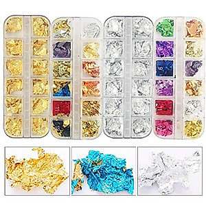 LuckForever 4 Boxes Gold Silver Nail Foil Flakes Mixed Color Aluminum Foil Leaf Paper Supplies Accessories for Art Crafts, Resin, Gilding, Painting, Nail Art DIY