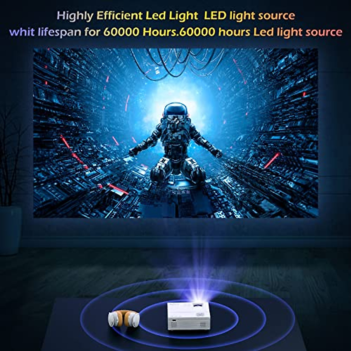 Iolieo Projector,2023 Upgraded 1080P Projector Supported with 240" Display,380ANSI Projector Compatible with TV Stick Smartphone Full HD 1080P HDMI,USB,VGA,AV,for Home Cinema & Outdoor Movies