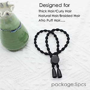 MILAMIYA 5PCS Afro Puff Ponytail Ties for Women - Adjustable Hair Accessories for Thick Short Kinky Curly Buns, Long Braids, Natural Styles - No-Slip Design