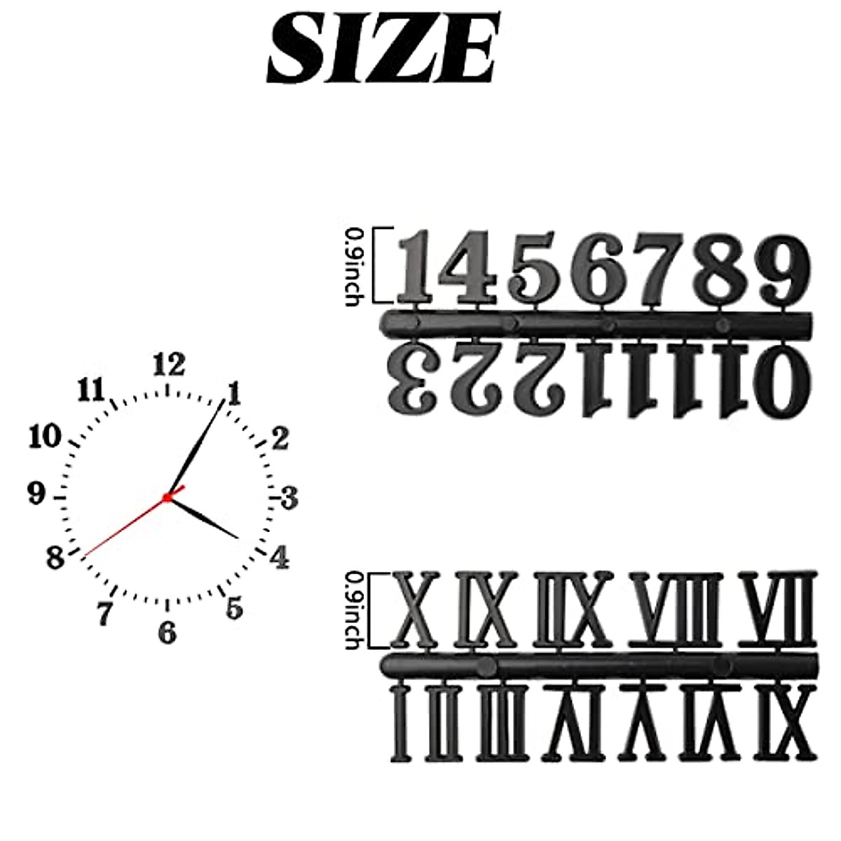 GXXMEI 18Sets Clock Numerals Kit Including Arabic Number and Roman Number DIY Digital Clock Numbers for Design Replacement Repairing Clock Accessories (Gold, Silver, Black)