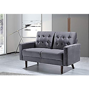 Container Furniture Direct Celestina Mid Century Modern Velvet Upholstered Living Room Loveseat, 52.76", Grey