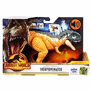 Jurassic World Skorpiovenator Dinosaur Action Figure Dino Kids Roar Strike Feature with Attack Roar Gift Bundle with 2 My Outlet Mall Stickers