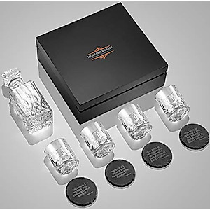 Mixology Whiskey Decanter and Glass Set for Men, Crystal Bourbon Decanter Set with 10oz Whiskey Glasses in a Classy Gift Box, Perfect for Scotch, Bourbon and Cognac - Gifts for Men