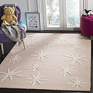 SAFAVIEH Kids Collection 8' x 10' Pink / Ivory SFK908P Handmade Starbursts Wool Area Rug