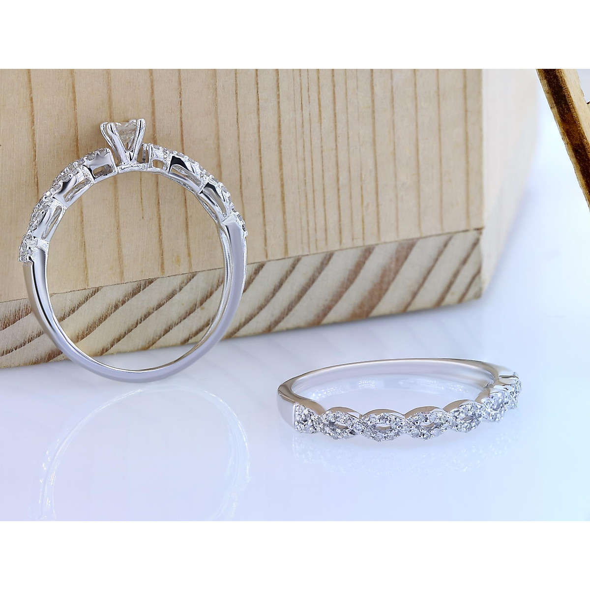 Dazzlingrock Collection 0.50 Carat (Cttw) 14k Round Diamond Women Engagement Ring Set 1/2 CT, White Gold, Size 7.5