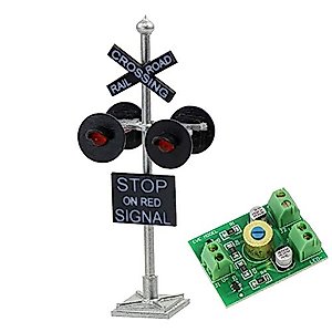 JTD876RP 1 Set HO Scale Railroad Train/Track Crossing Sign 4 Heads LED Made + Circuit Board Flasher-Flashing Red Train Signal Lights Decoration and Party