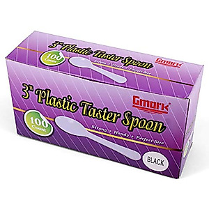 Gmark 100pc 3-Inch Taster Spoons Plastic Mini Spoons Black Clear Best for Chocolate Coffee flavor Ice Cream Spoons Dessert Spoons Black 1 Box Set GM1002H