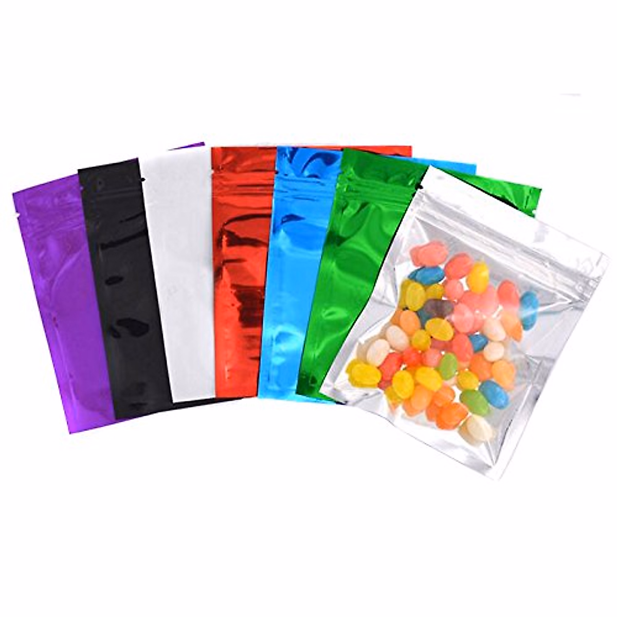 100 Pcs Reclosable 10.2x12.7 cm/4x5inch Clear Colorful Mylar Foil Flat Bag Sample Pouch Heat Sealable Aluminum Foil Bags Food Storage Coffee Candy Foil Grip Seal Wrap (White)