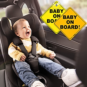 Baby on Board Sticker for Cars 3 Pcs, 5”x5”Baby on Board, Baby on Board Magnet for Car No Residue, Baby on Board Sign with 4 Pcs Baby on Board Suction Cup