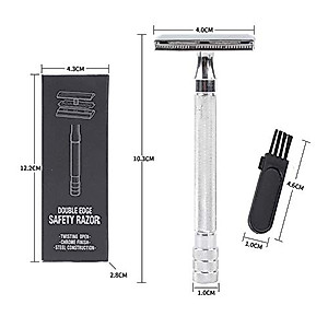 Tianwei Double Edge Safety Razor for Men & Women | Silver Waste Free Sided Vintage Shaving Fits All Edged Blades Zero Timeless