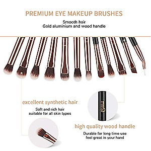 MSQ Eye Makeup Brushes 12pcs Rose Gold Eyeshadow Makeup Brushes Set with Soft Synthetic Hairs & Real Wood Handle for Eyeshadow, Eyebrow, Eyeliner, Blending(without bag)