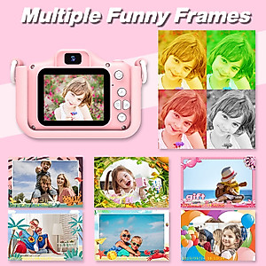 Goopow Kids Camera Toys for 3-8 Year Old Girls Boys,Children Digital Video Camcorder Camera with Cartoon Soft Cover, Best Chritmas Birthday Festival Gift for Kids - 32G SD Card Included