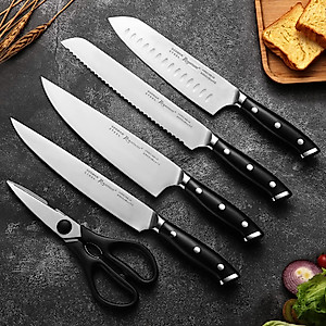 ROMANTICIST Knife Set 16-Piece Kitchen Knife Set,German Stainless Steel Sturdy Durable Kitchen Knives, Razor Sharp,Knife Set with Block,Cutting Board and Knife Sharpner Black Knife Set