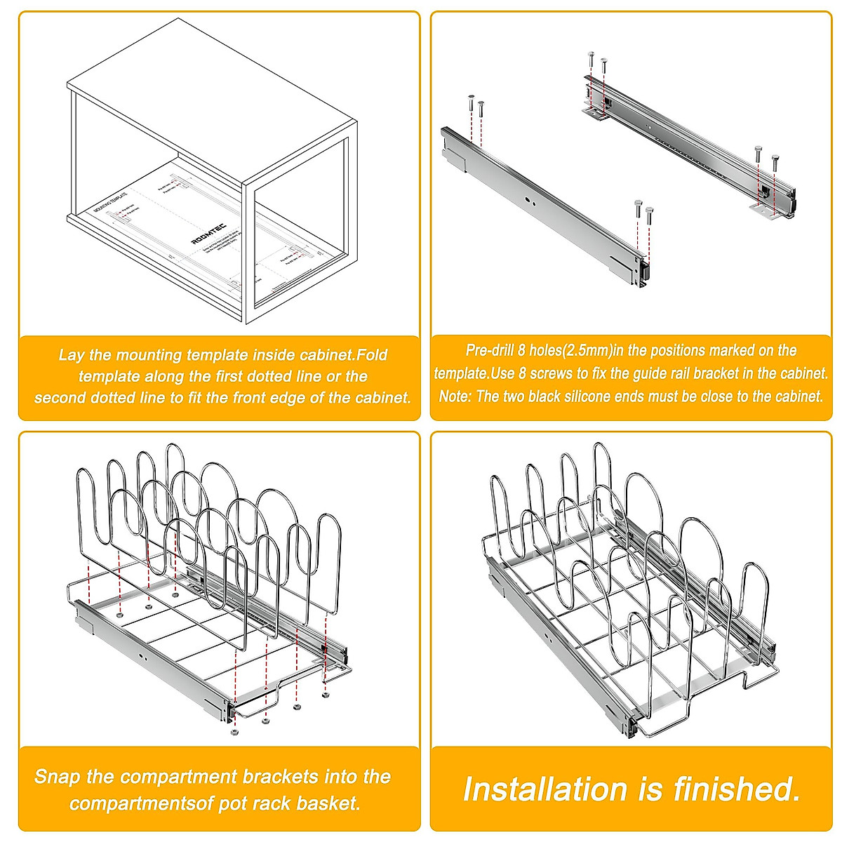 RITSU Slide Out Pan and Pot Lid Organizer for Cabinet, Kitchen Pull Out Pot Lid Rack Pantry Cutting Board Bakeware Cookware Holder - 11in. W x 21in. D - Chrome