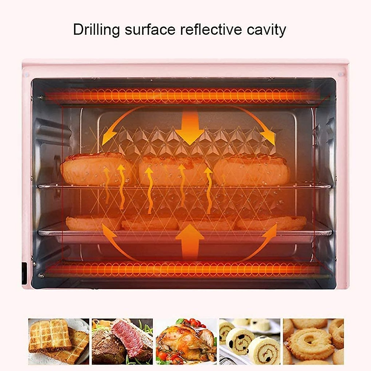 40L Oven,Adjustable Temperature 0-230℃ and 60 Minutes Timer Five-Layer Baking Position Multi-Function Electric Oven Kitchen Convection Oven (Pink)