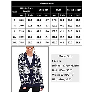 Cowasto Women's Reindeer Knitted Christmas Cardigan Sweater Comfy Button Up Casual Open Front Festive Sweaters Navy Blue X-Large