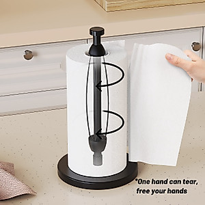 VEHHE Black Paper Towel Holder Countertop, Perfect Tear Paper Towel Holder Stand with Suction Cups, Bathroom Paper Towel Holder Made of Stainless Steel for Easy One-Handed Operation|Black