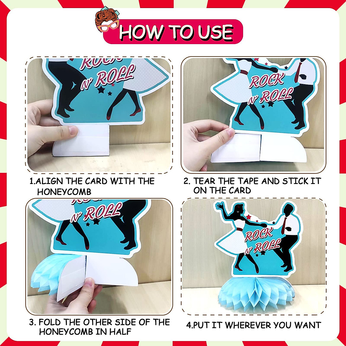 ZCPTZ 12 Pcs 1950's Rock and Roll Honeycomb Centerpieces 50's Party Decorations 50s Retro Table Toppers Table Centerpieces for 50's 60's Theme Music Party Supplies Favors