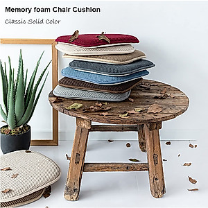 Chair Cushions for Dining Chairs 6 Pack, Office Chairs Cushions for Sofa Dining Room Decor, Car Seat Driver, Memory Foam Pads with Ties Slip Non-Skid Rubber Back Rounded Square 16" x 16" (Beige)